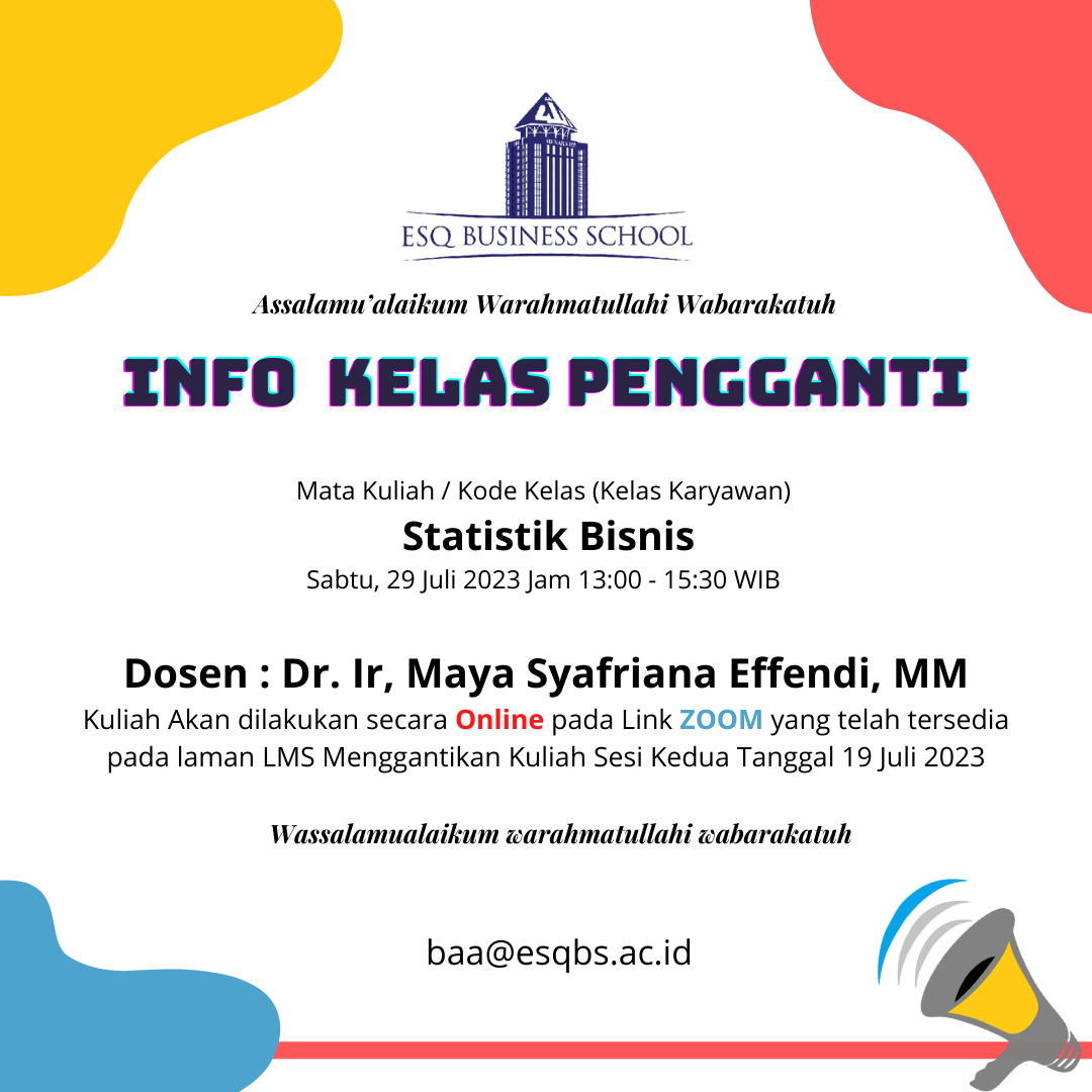 LMS EBS: Info Kelas Pengganti : Statistik Bisnis tanggal 29 Juli 2023