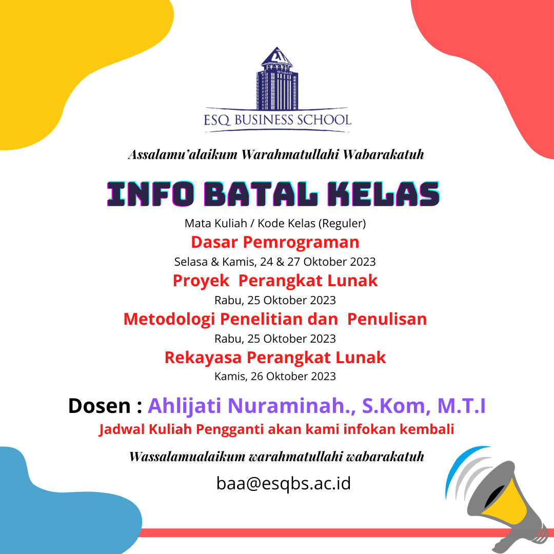 LMS EBS: Info Batal Kelas : Mata Kuliah Dosen Ibu Ahlijati Nuraminah ...